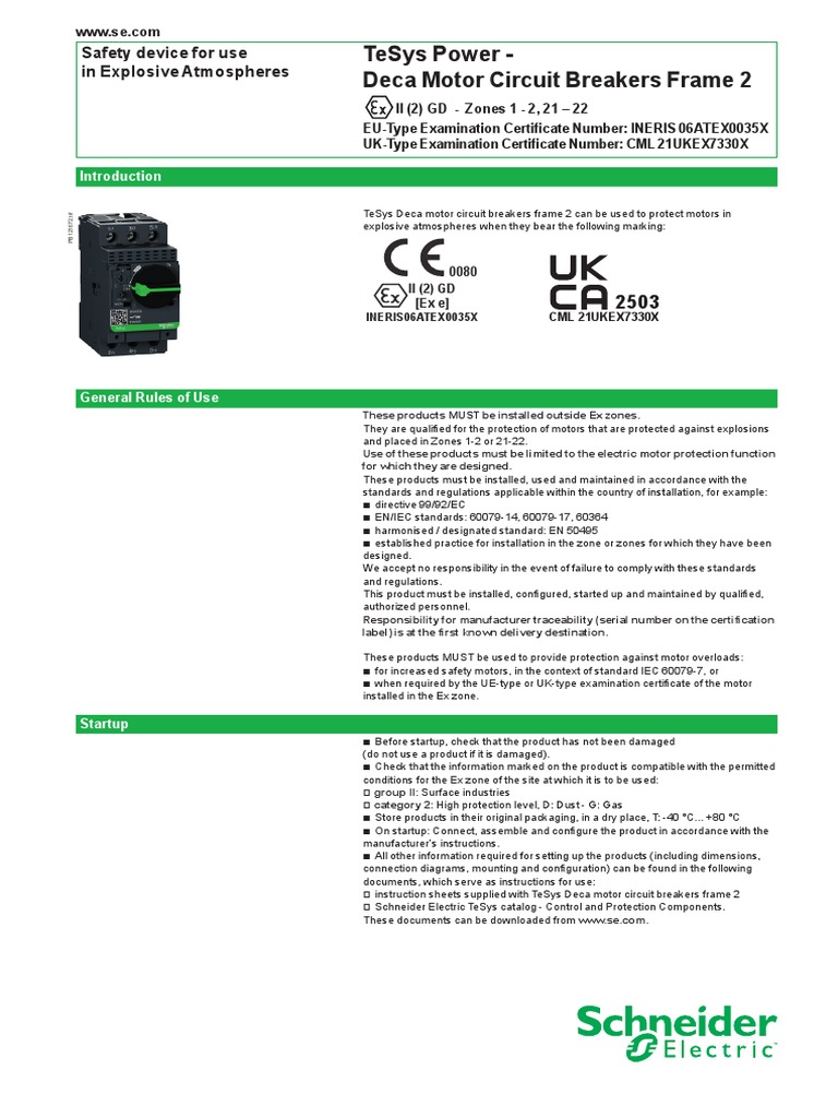 Tesys Power - Deca Motor Circuit Breakers Frame 2: Safety Device For ...