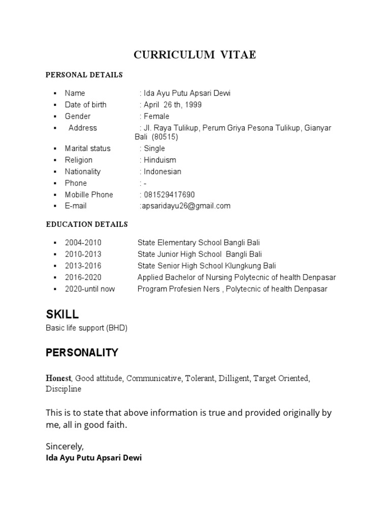 CURRICULUM VITAE (CV) Ida Ayu Apsari | PDF