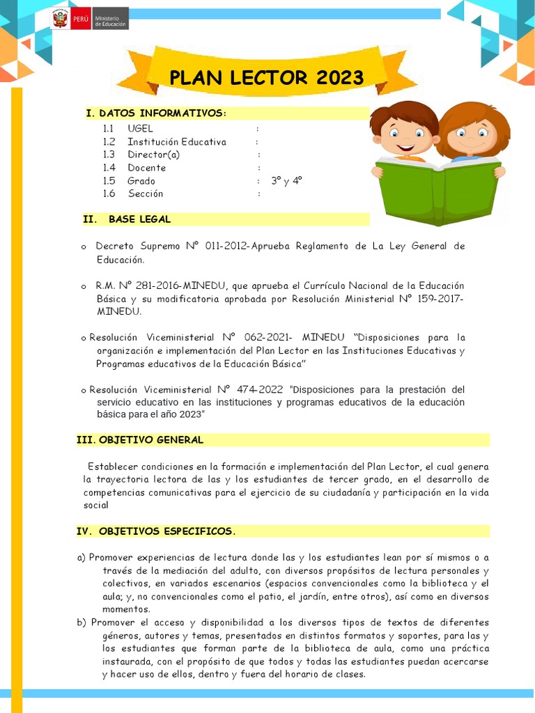 Iv Ciclo-Plan Lector-2023-Fb Maestra de Primaria Unidas | PDF | Salón de clases | Información
