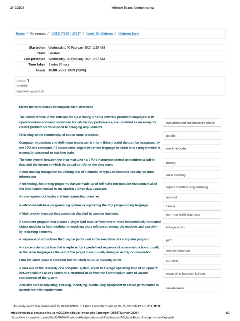System Administration and Maintenance Midterm Exam Attempt Review PDF | Download Free PDF ...