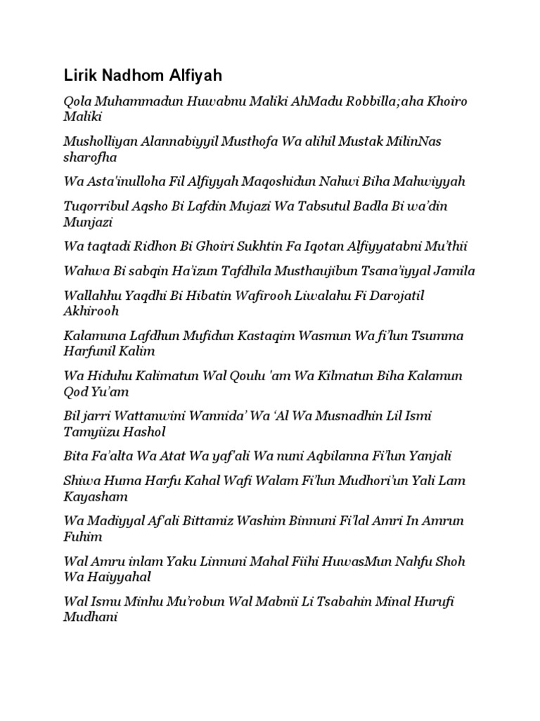 Lirik Nadhom Alfiyah | PDF