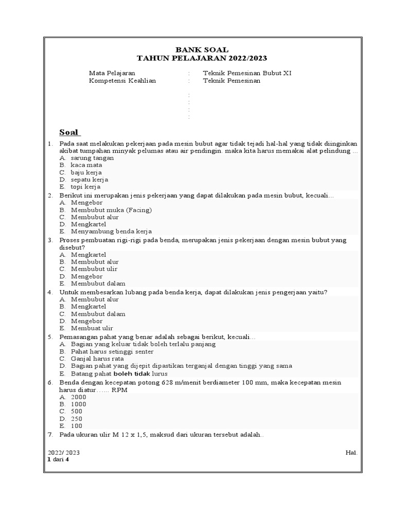 SOAL _PTS GNP_teknik p bubut KELAS XI_2 | PDF