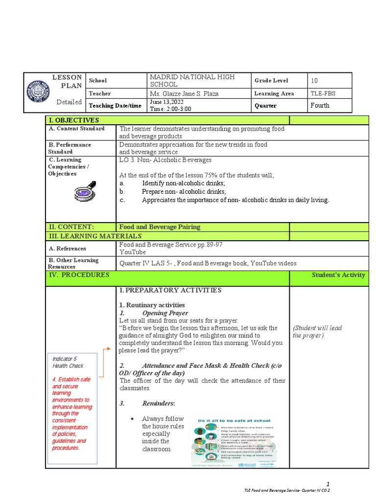 Non-Alcoholic Lesson Pan | PDF | Drink | Cocktails