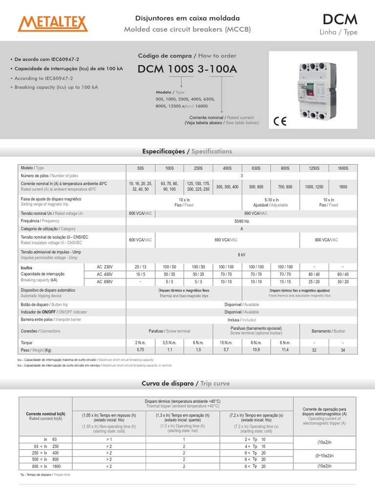 DCM 100S 3-100A: Molded Case Circuit Breakers (MCCB) | PDF ...