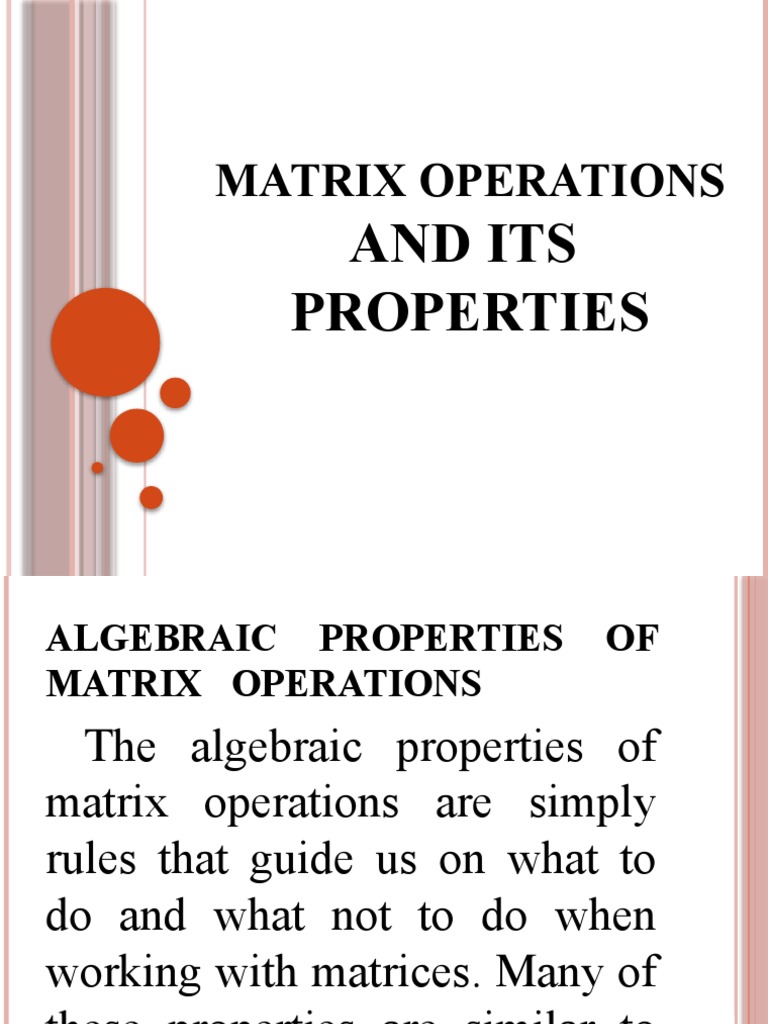 3.1 Algebraic Properties of Matrix Operations | PDF | Matrix (Mathematics) | Operator Theory