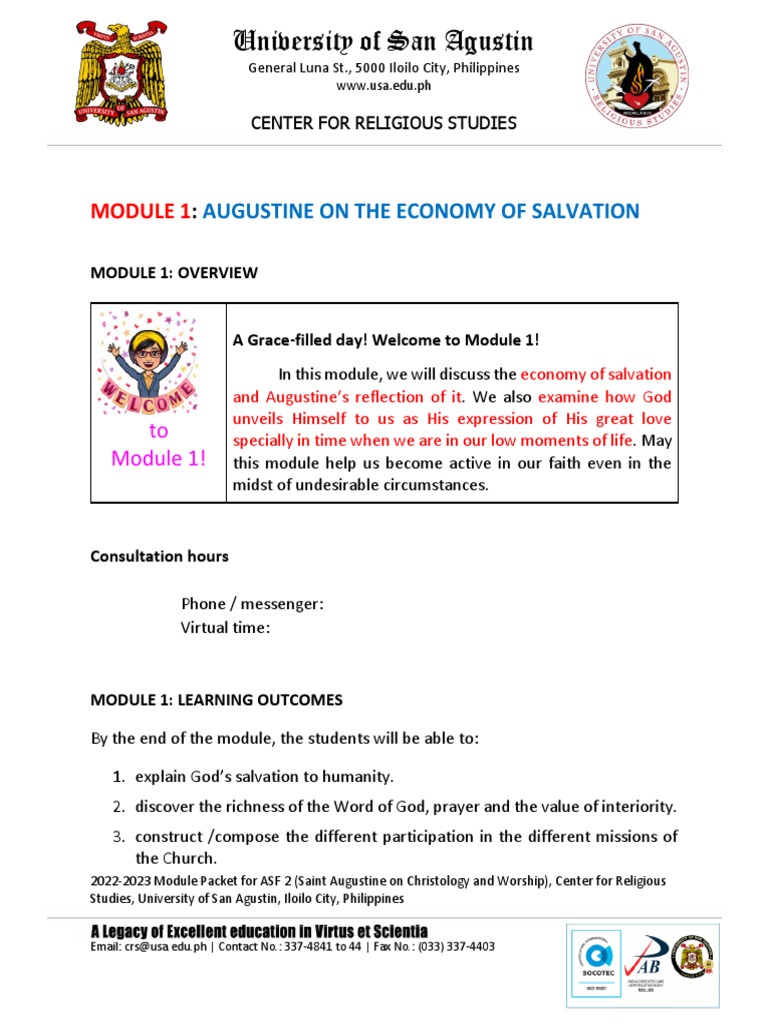 Asf 2 Module 1 I Augustine On The Economy of Salvation | PDF | Jesus | Revelation