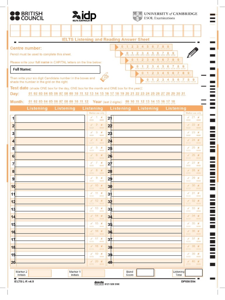 IELTS Listening Answer Sheet | PDF