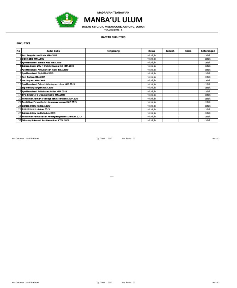 Daftar Buku Teks Madrasah 2023 | PDF