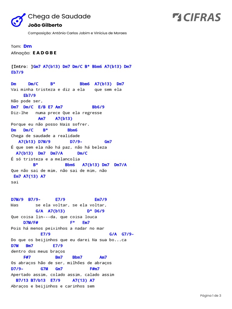 CIFRAS Cifra Joao-Gilberto Chega-De-Saudade | PDF