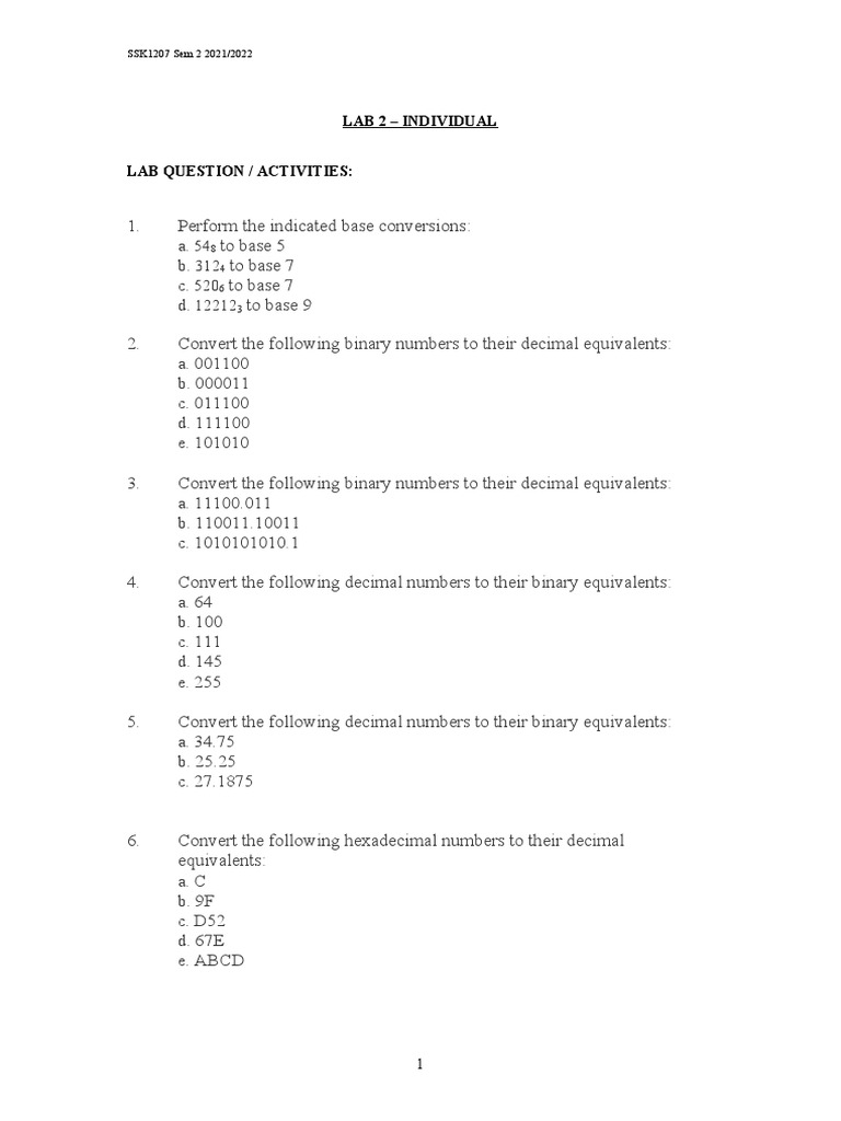 Base Conversions Lab for Grade 7 | PDF