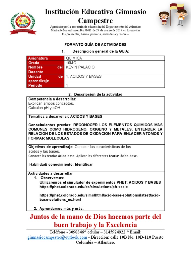 Guia Quimica 10mo Grado PH | PDF | Ácido | Ph