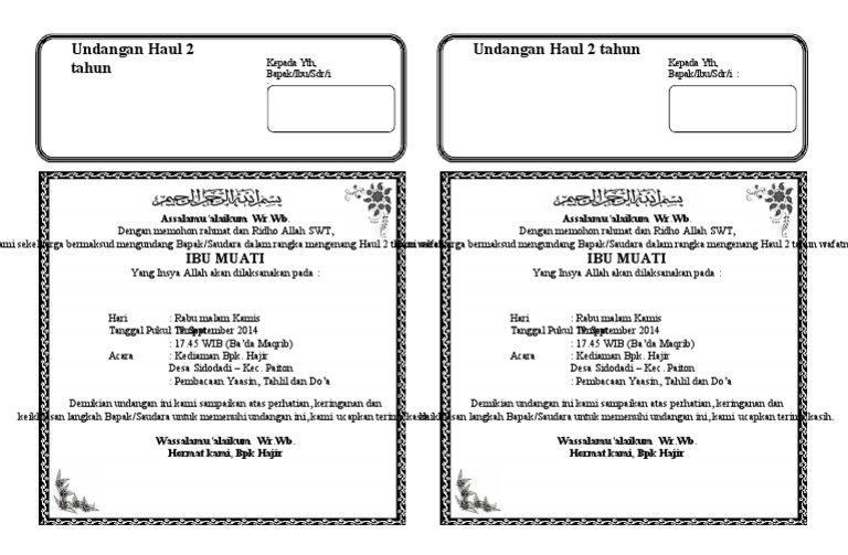 Undangan Haul 2 Tahun | PDF