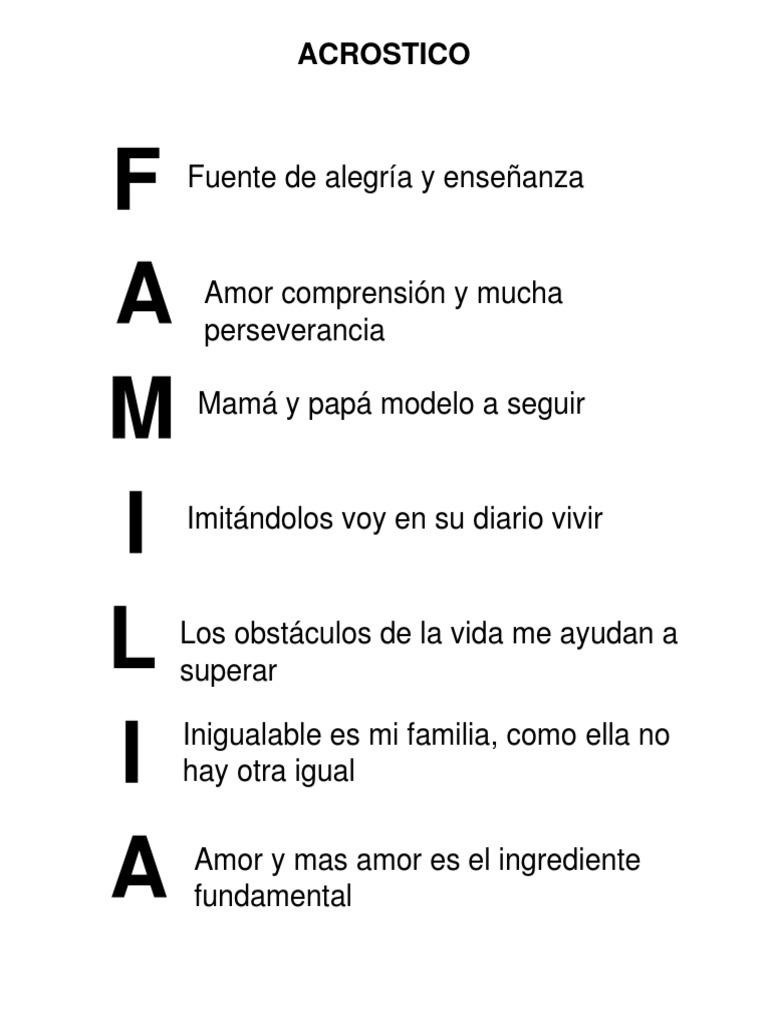 Acrostico A La Familia | PDF | Arte | Salud y bienestar