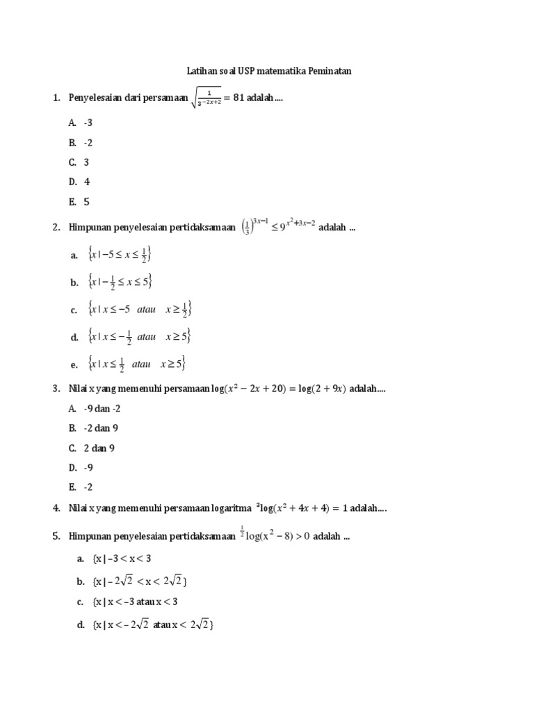 Latihan Soal USP Matematika Peminatan | PDF | Metode & Bahan Ajar