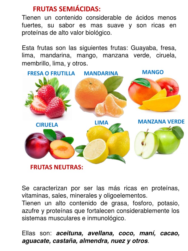 Frutas Semiácidas y Neutras: Ejemplos | PDF | Salud y bienestar