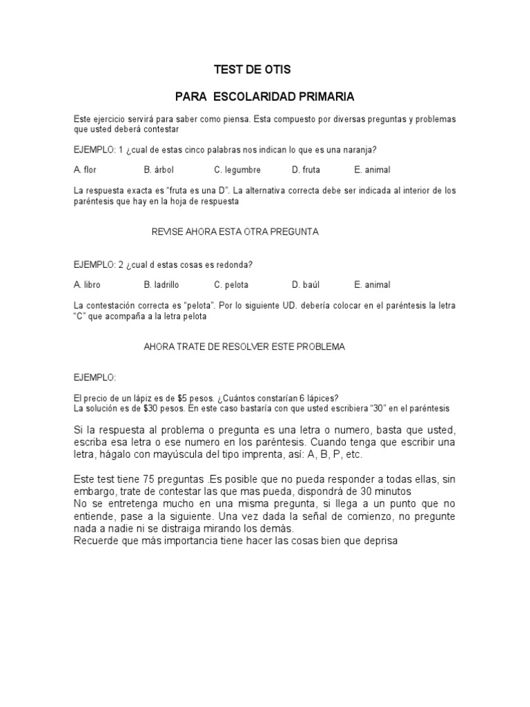 Test de Otis para Primaria | PDF