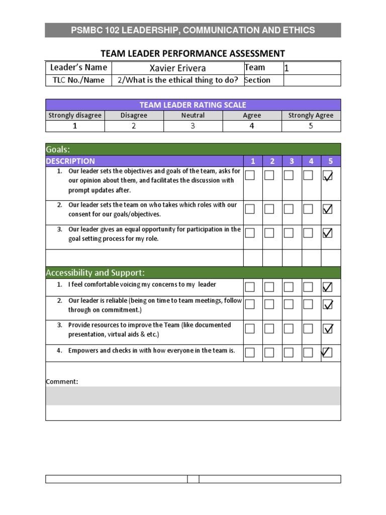 TLC#2 - Team 1 Leader Erivera Evaluation Form by Leop - 20230221 | PDF ...