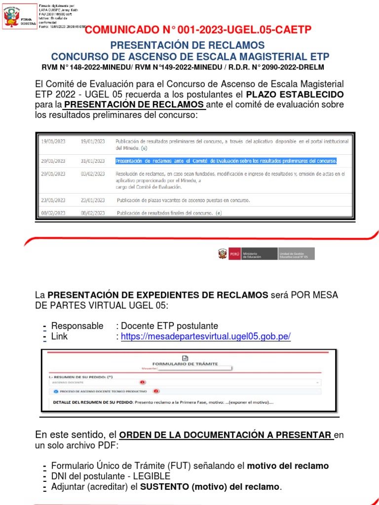 Comunicado 01 2023 Ascenso Etp Reclamos (R) | PDF