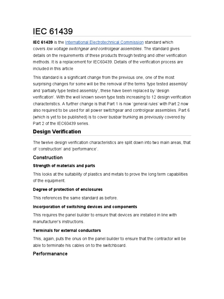 IEC 61439 COPY | Verification And Validation | Electrical Equipment