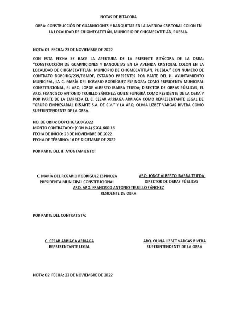 Notas de Bitacora Guarniciones y Rejilla | PDF | Hormigón | Albañilería