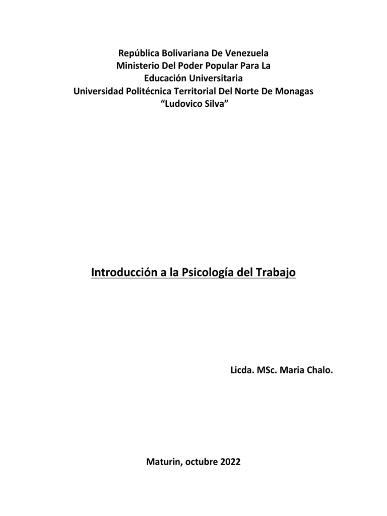 Introducción A La Psicología Del Trabajo | PDF | Sicología | Comportamiento