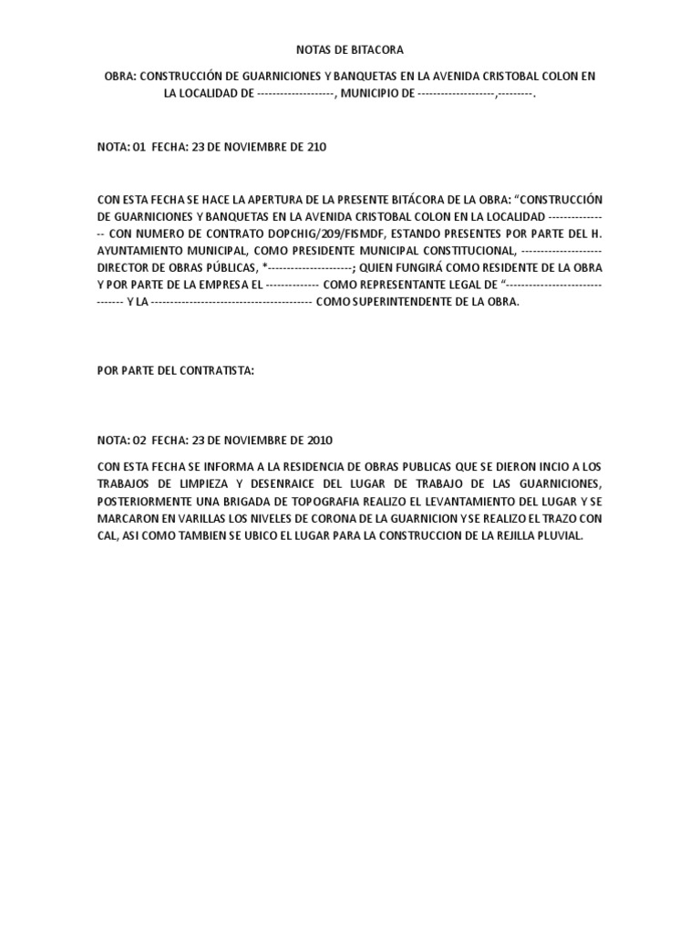 NOTAS DE BITACORA GUARNICIONES Y REJILLA | PDF