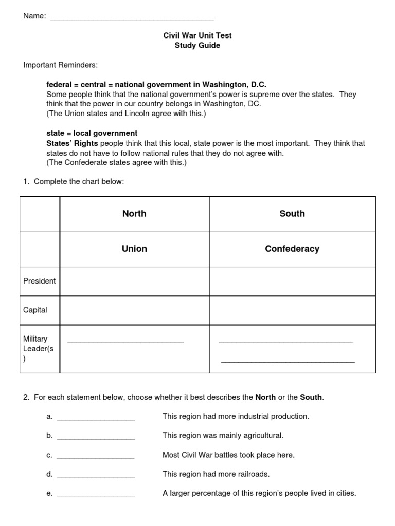 Civil War Study Guide | PDF | American Civil War | Confederate States ...