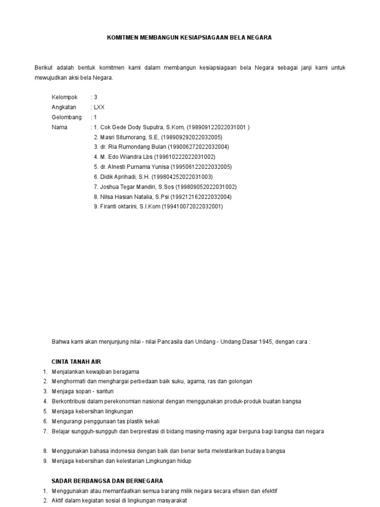 Tugas Komitmen Membangun Kesiapsiagaan Bela Negara | PDF
