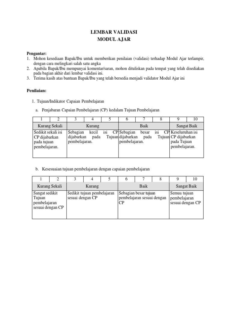 Validasi Modul Ajar: Penilaian dan Saran | PDF | Karier & Perkembangan
