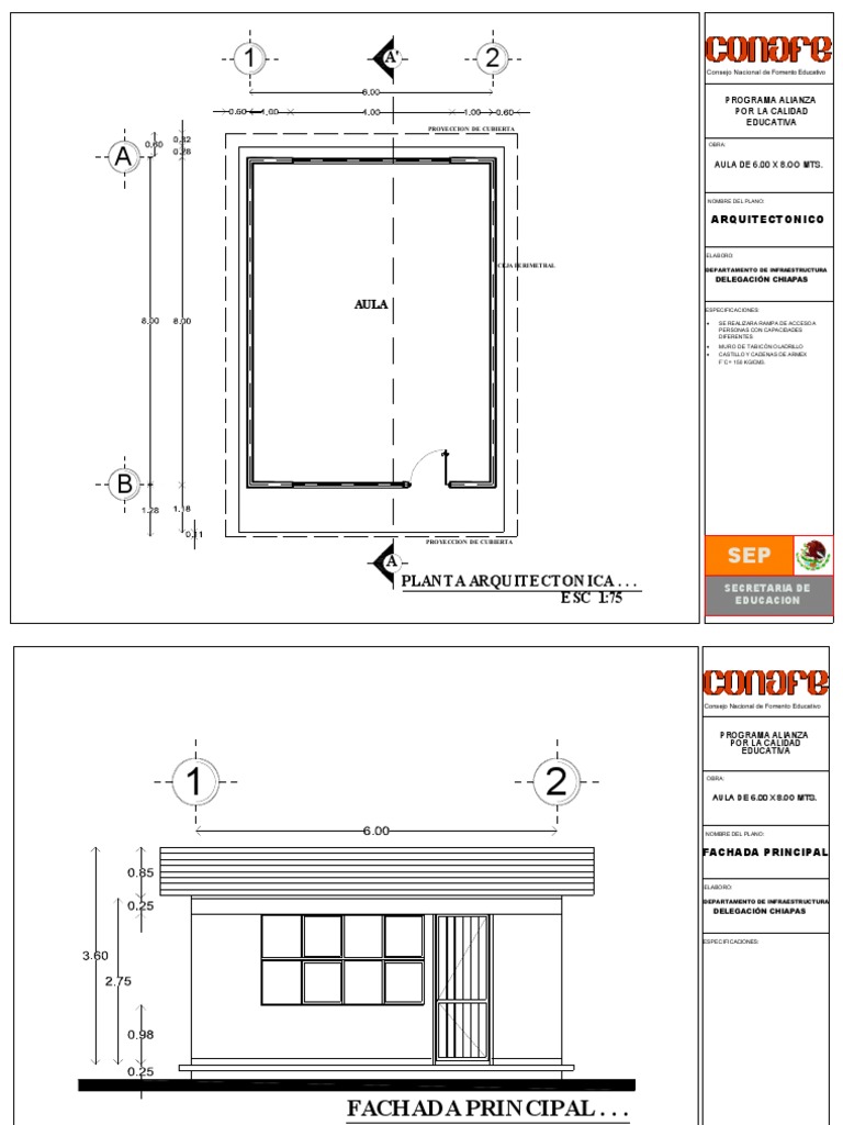 Planos Aula 6x8 mts Inifed | PDF