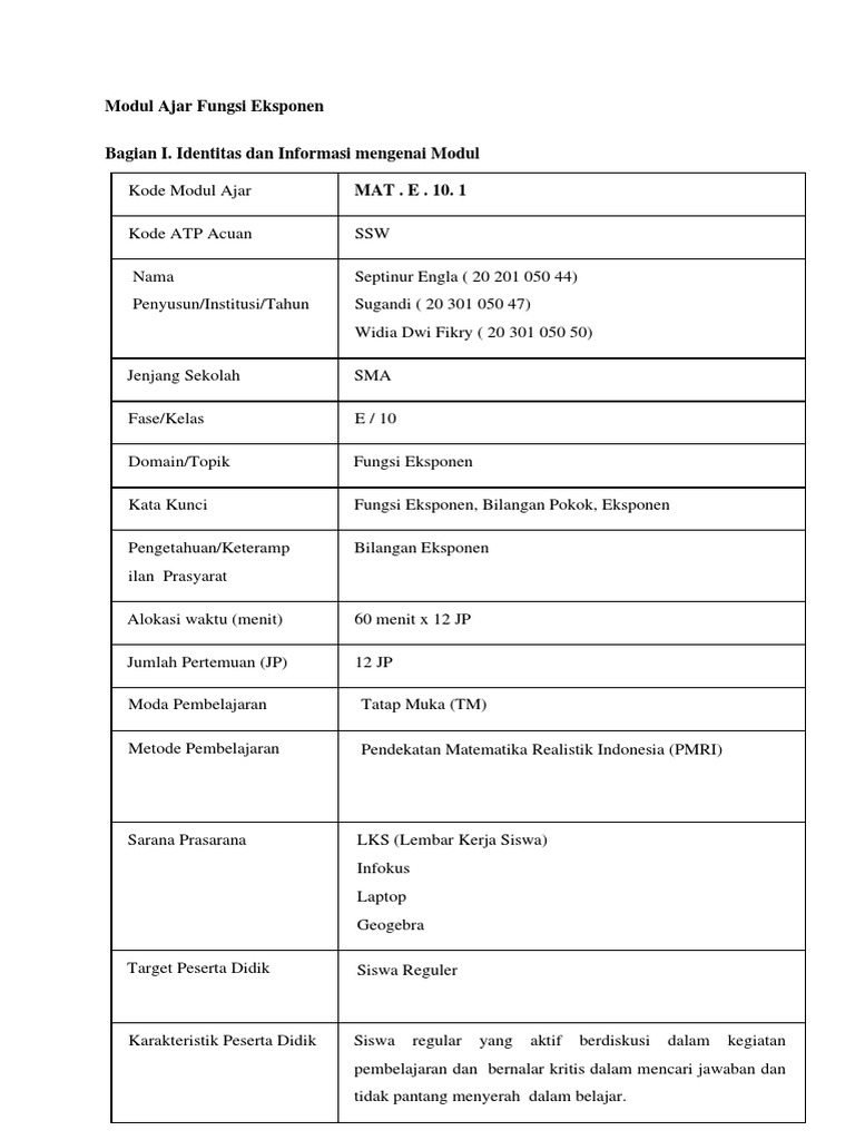 Modul Ajar Fungsi Eksponen | PDF