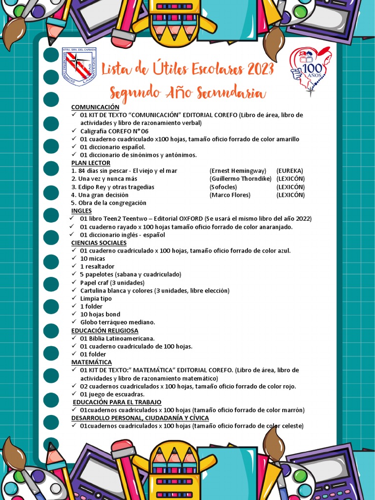 Lista de Utiles Segundo Ano Secundaria | PDF