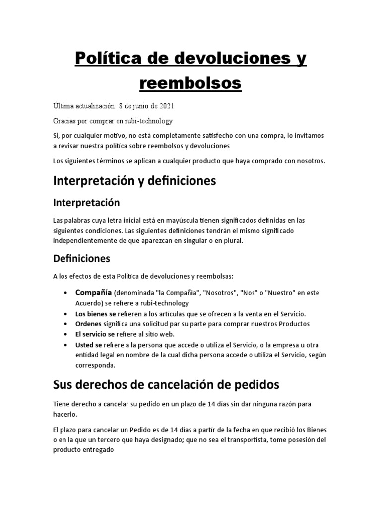 Política de Devoluciones y Reembolsos | PDF