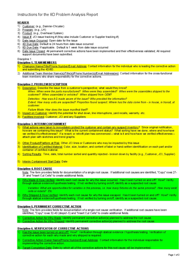 8D Problem Analysis Report Instructions | PDF | Verification And ...