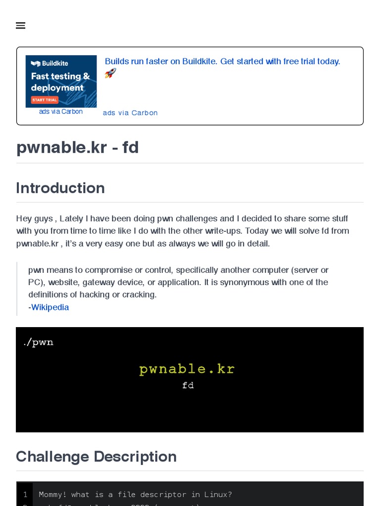 Pwnable - KR - FD - 0xrick | Download Free PDF | Computing | Computer Programming