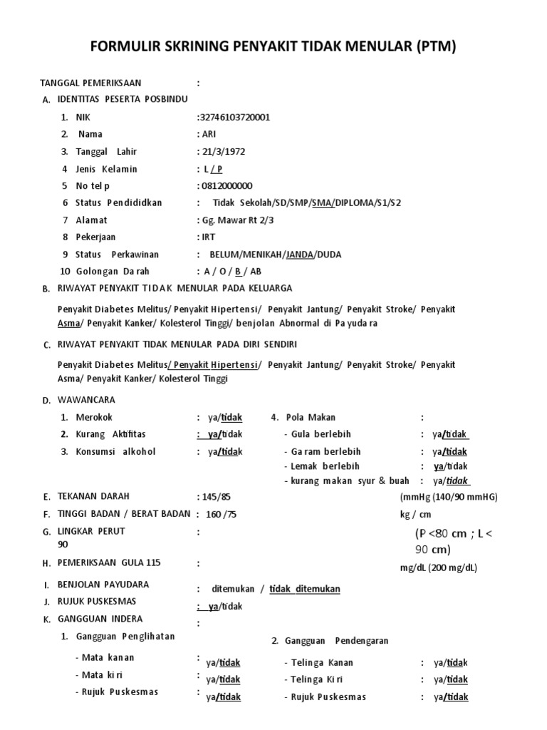 Form Skirining PTM - FIX | PDF | Kesehatan Holistik | Sains & Matematika