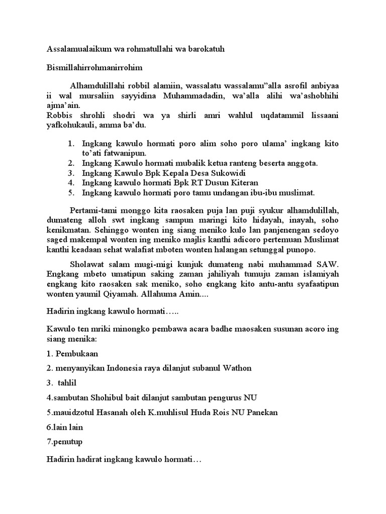 Teks MC | PDF | Kajian Bahasa Asing | Agama & Spiritualitas