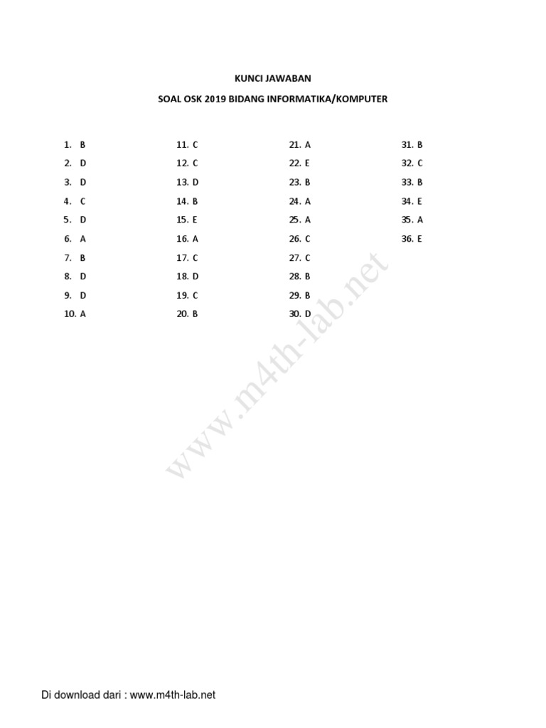 Kunci Jawaban OSK 2019 Informatika | PDF