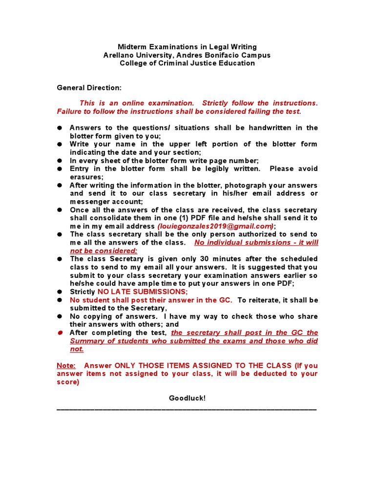 Legal Writing Midterm Exam Instructions | PDF | Career & Growth | Self ...
