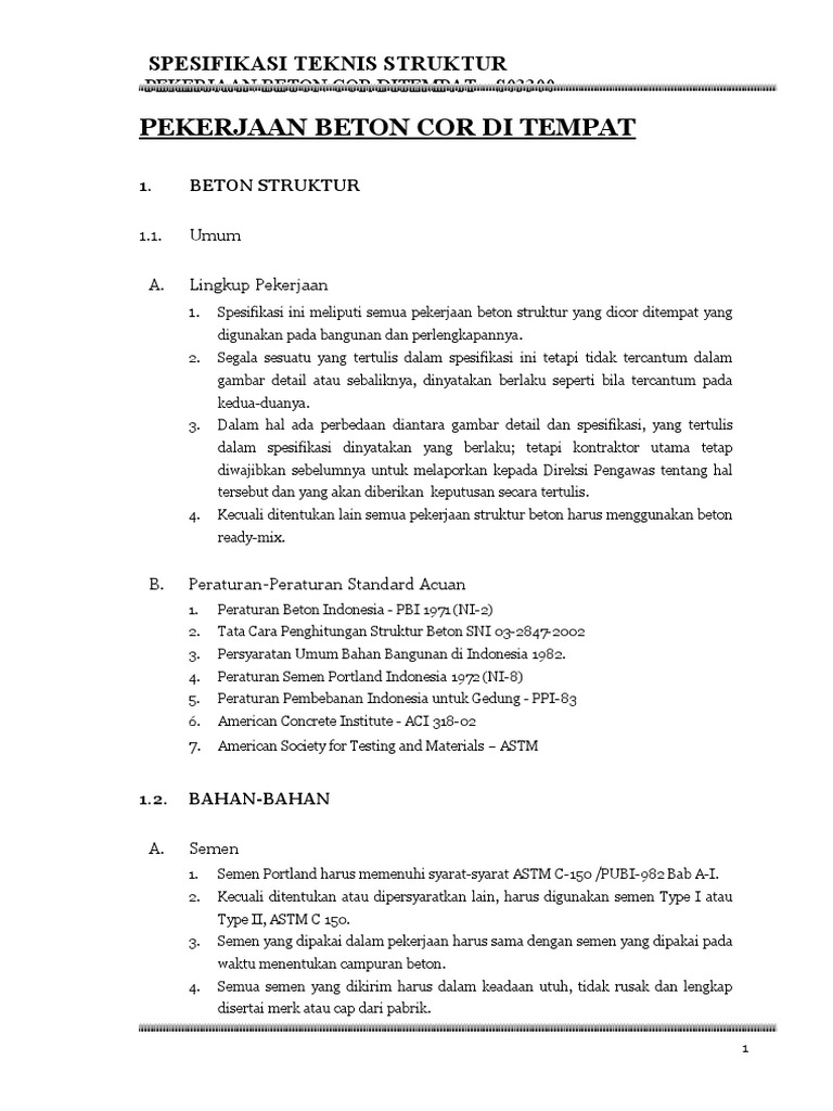 Spesifikasi Beton Cor di Tempat | PDF