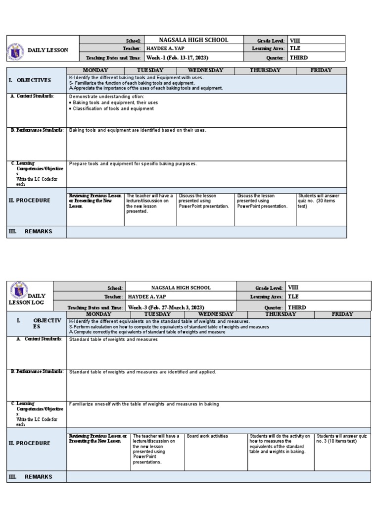 Bread & Pastry Daily Log | PDF | Weight | Teachers