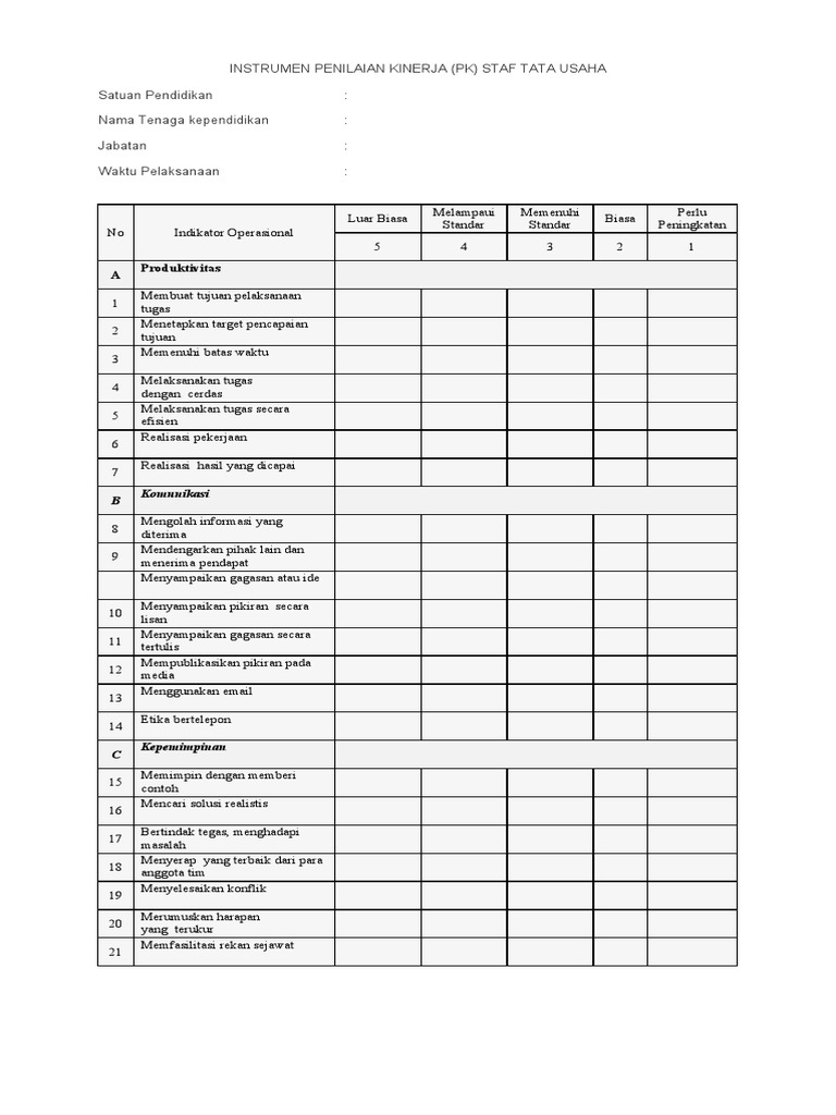 Instrumen Penilaian Kinerja Tu | PDF