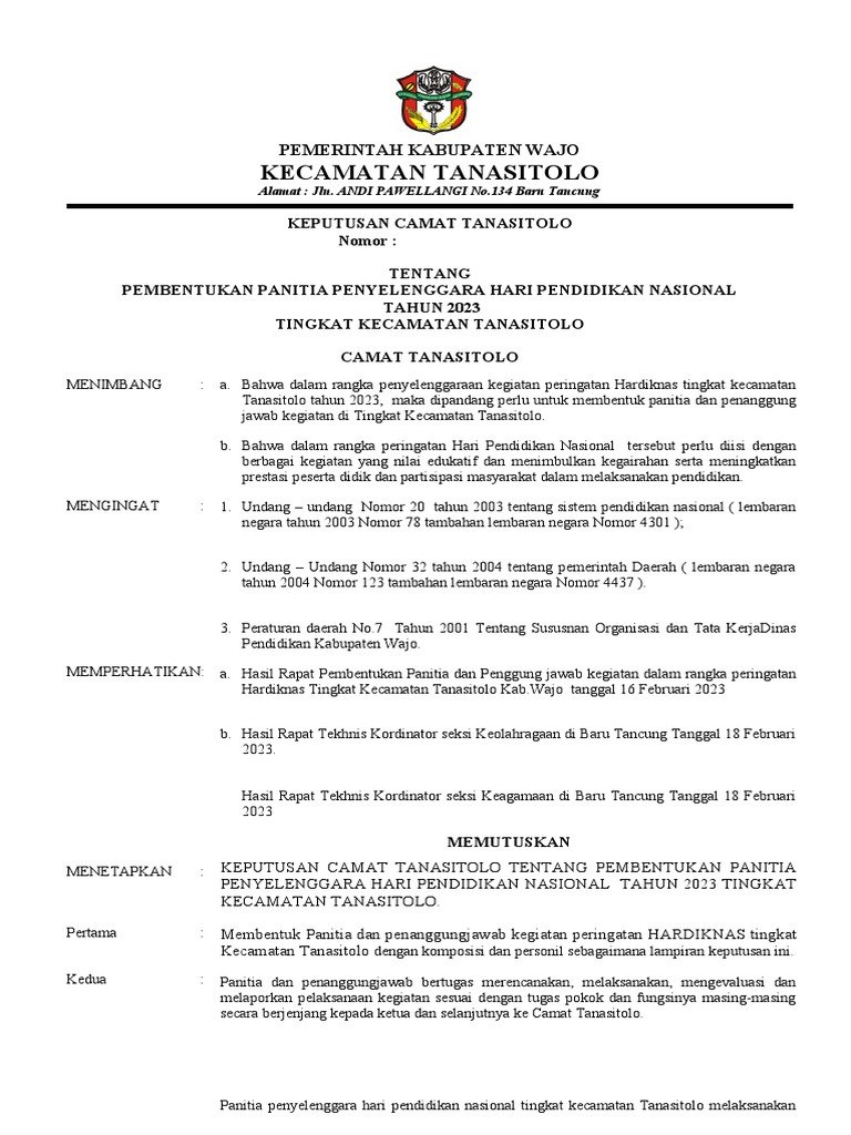 SK Panitia Dan Juknis Kegiatan 2 Mei 2023 | PDF