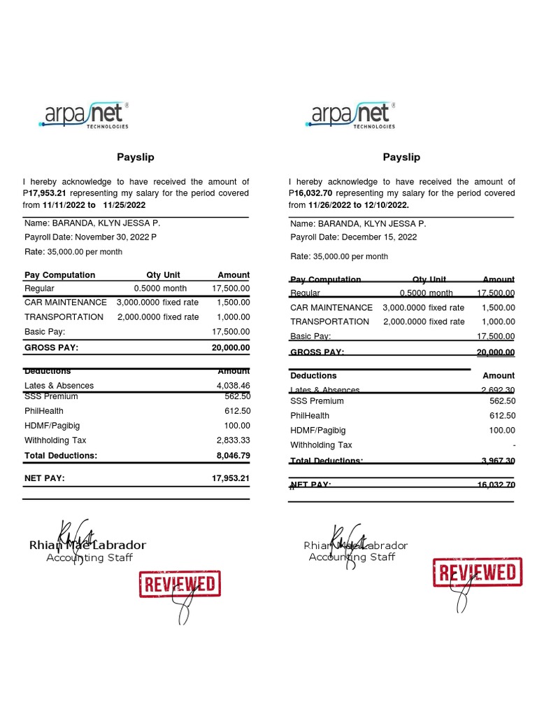 Payslip Sample | PDF | Paycheck | Payroll Tax