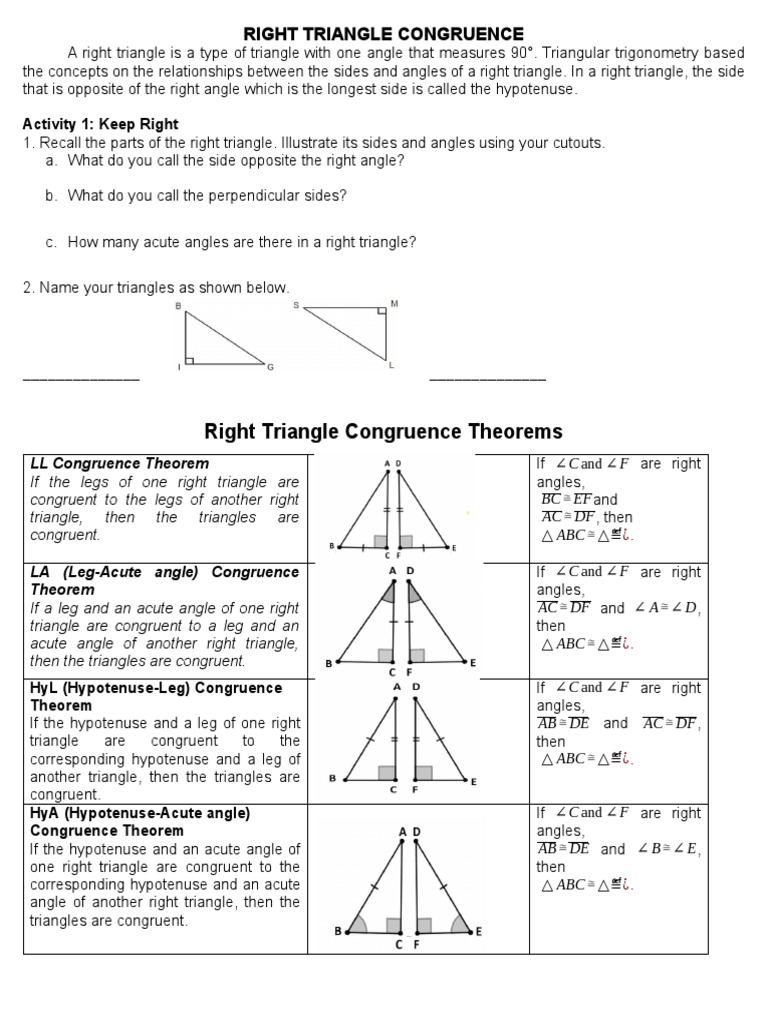 Right Triangle Congruence Pdf Triangle Classical Geometry