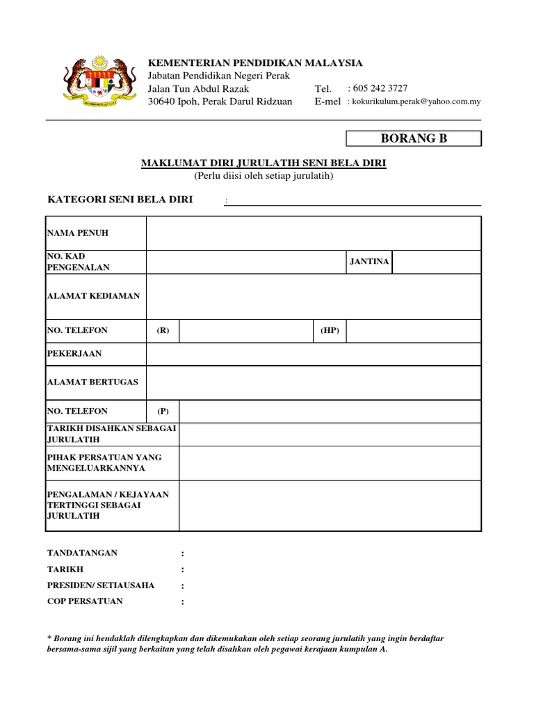 Pendaftaran Seni Bela Diri (Borang B) | PDF
