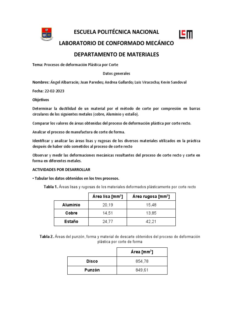 Informe 4 Conformado | PDF | Deformación (ingeniería) | Cobre