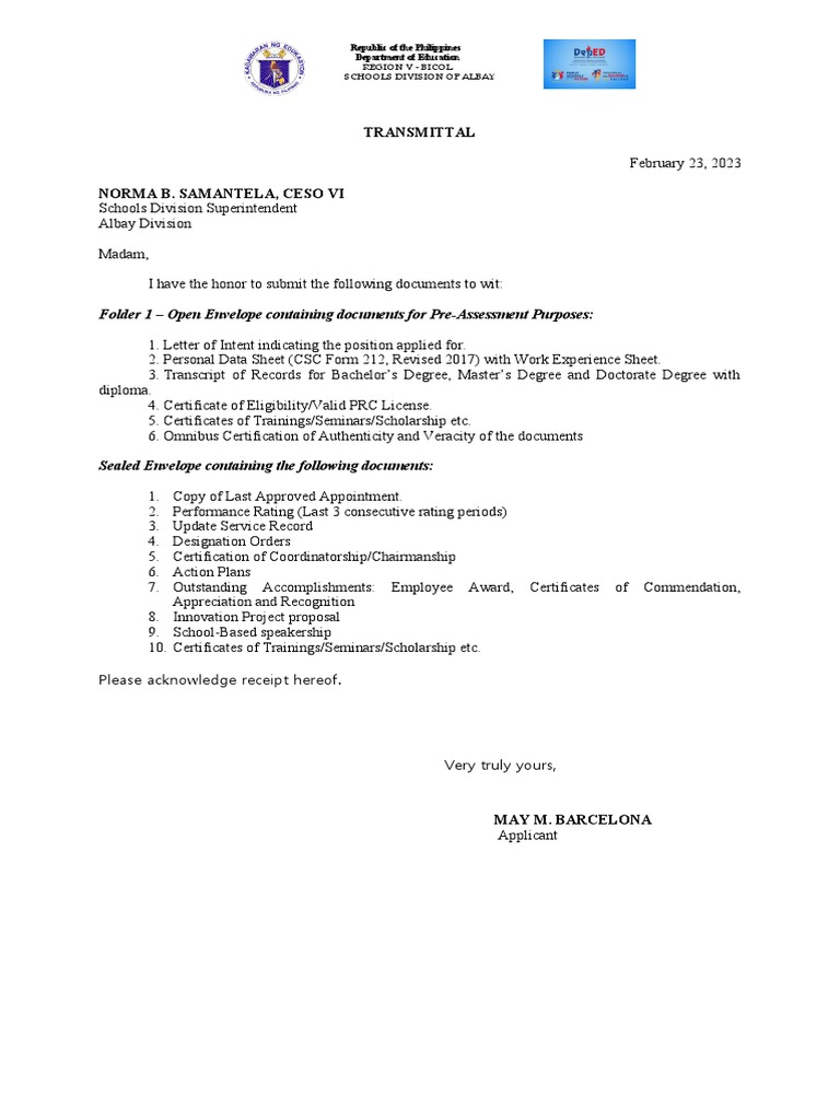 Transmittal Requirements | PDF