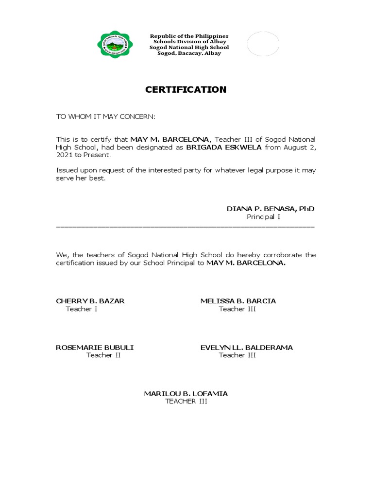 Certfication of Chairmanship | PDF | Learning | Teaching