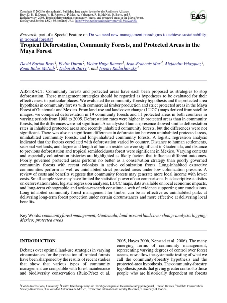 Tropical Deforestation, Community Forests, and Protected Areas in The Maya Forest | PDF ...